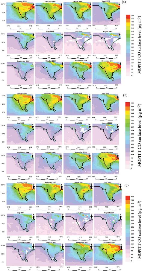 Mopitt Co Surface Level Over The India During The Months From January Download Scientific