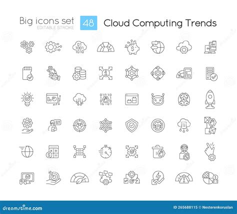 Cloud Computing Trends Linear Icons Set Stock Vector Illustration Of Information Digital