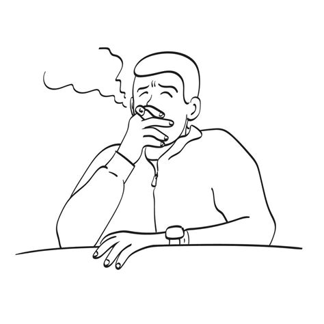 Man Smoking Cigar Illustration Vector Hand Drawn Isolated On White