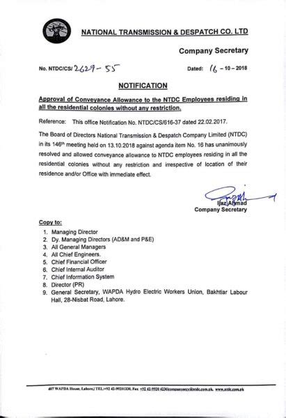 Notification Approval Conveyance Allowance To Employees Residing In