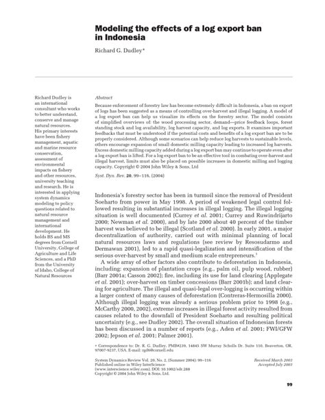 Pdf Modeling The Effects Of A Log Export Ban In Indonesia