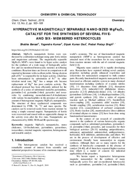 Pdf Hyperactive Magnetically Separable Nano Sized Mgfe2o4 Catalyst For The Synthesis Of