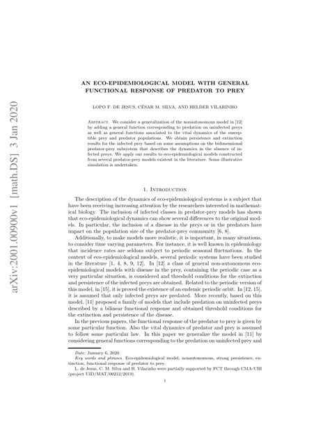 Pdf An Eco Epidemiological Model With General Functional Response Of Predator To Prey