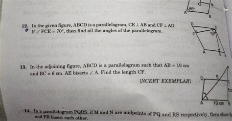 12 In The Given Figure Abcd Is A Parallelogram Ce⊥ab And Cf⊥ad If ∠fc
