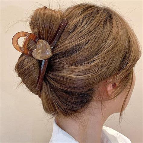 데일리나인 무료배송 Dn9ne 여성 빅사이즈 올림 머리 대형 헤어 하트 큰 집게핀 브라운 여자 헤어핀 머리끈 악세사리