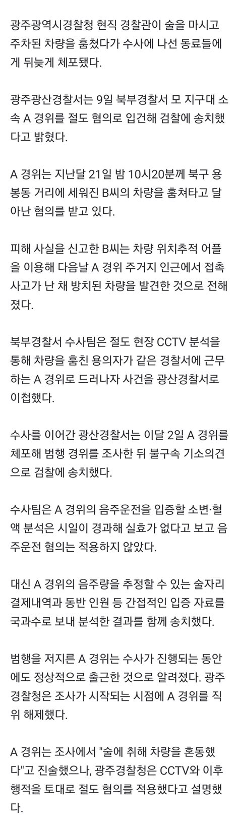 단독 만취해 차량 훔친 현직 경찰관 동료들에 덜미 유머움짤이슈 에펨코리아