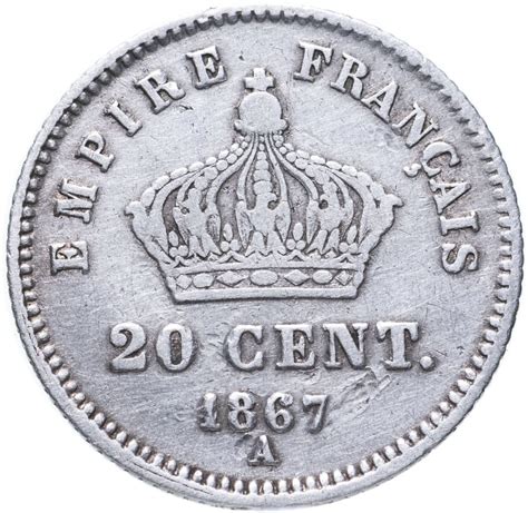 Монета Франция 20 сантимов Centimes 1867 стоимостью 2328 руб