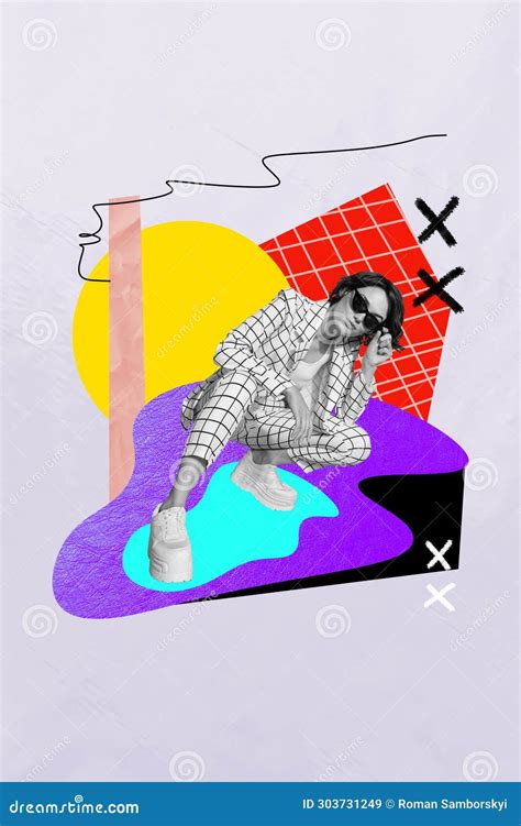 3d Retro Abstract Creative Artwork Template Collage Of Funky Cool Lady