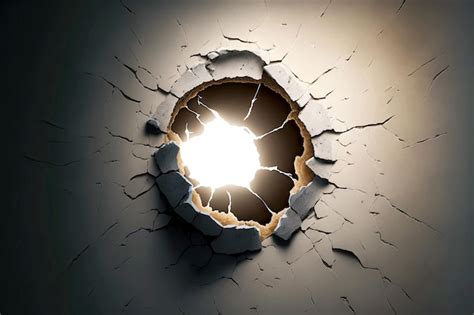 Premium Photo Round Glowing Hole In Broken Through Wall
