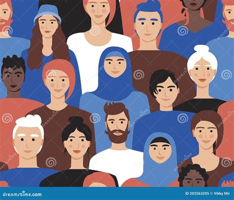Multicultural Society Seamless Pattern As A Texture Flat Vector Stock