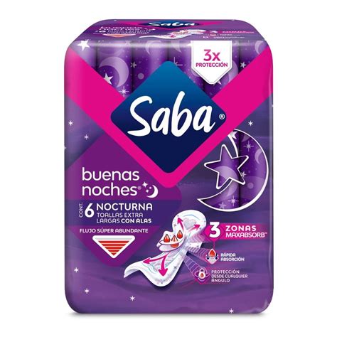 Toallas femeninas Saba Buenas Noches flujo súper abundante con alas 6