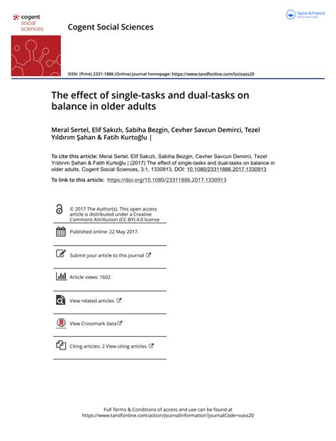 Pdf The Effect Of Single Tasks And Dual Tasks On Balance In Older Adults