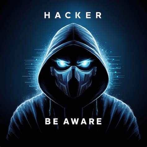 Premium Photo Mysterious Hacker In Hood With Glowing Eyes On Dark