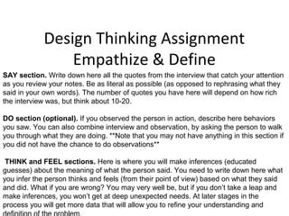 Design Thinking Assignment Empathize Define PPT