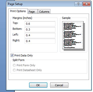 Printing Ms Access Print Margin Resetting Stack Overflow