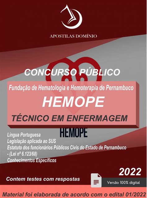 Apostila Hemope 2022 Técnico Em Enfermagem