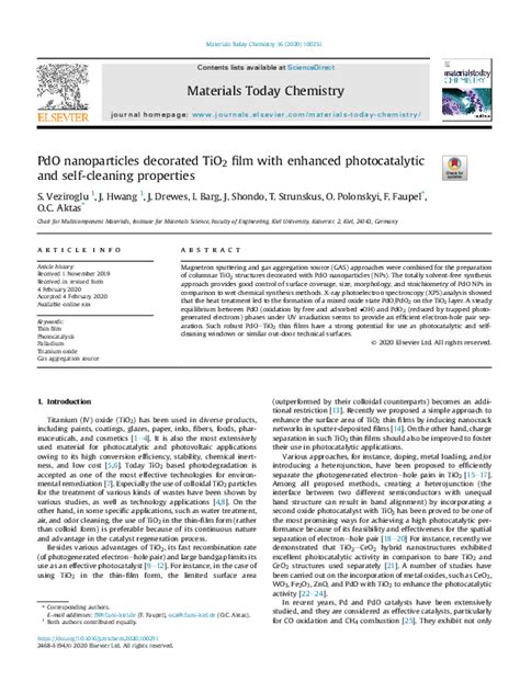 Pdf Pdo Nanoparticles Decorated Tio2 Film With Enhanced
