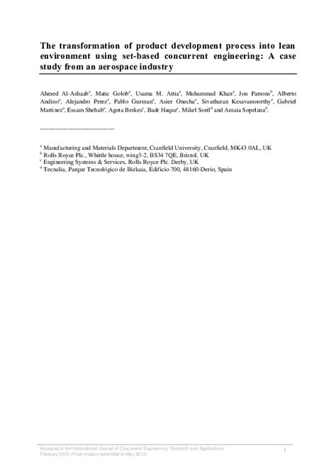 Pdf Lean Transformation In Aerospace Set Based Concurrent Engineering
