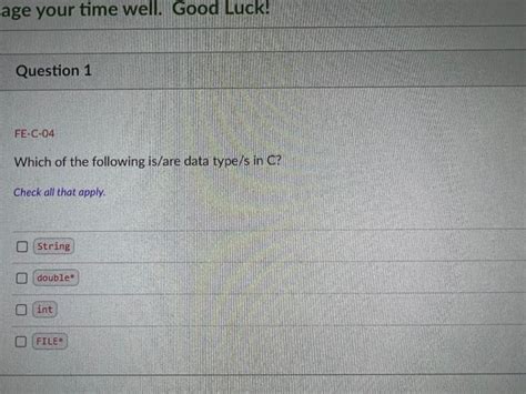 Solved Which Of The Following Isare Data Types In C Check