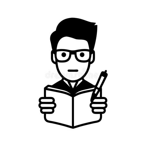 vector illustration person reading book with glasses pen insightful