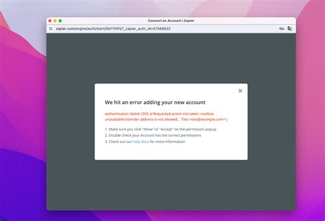Smtp By Zapier Error 550 B`requested Action Not Taken Mailbox Unavailablensender Address Is
