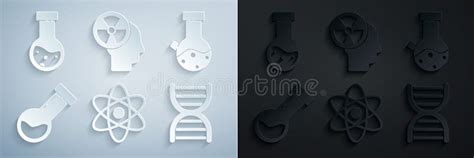 Set Atom Test Tube And Flask Chemical Dna Symbol Human Head
