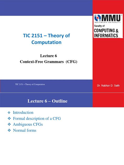Tic 2151 Theory Of Computation Context Free Grammars Cfg Pdf