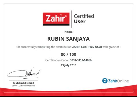 Certificate For User Rubin Sanjaya Zahir Certification Program