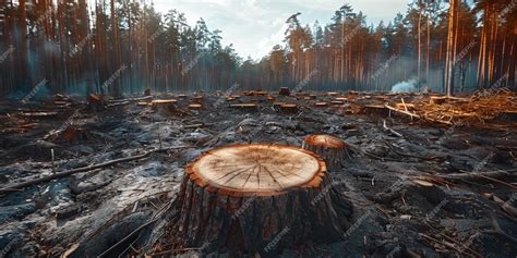 Premium Photo Deforestation Scene With Tree Stump At Sunrise