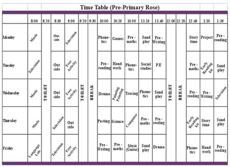 Time Table Ladybird Np School