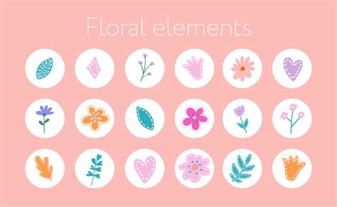 인스 타 그램 스토리 하이라이트 아이콘 꽃과 잎이 있는 손으로 그린 디자인 요소 세트 핸드 보호 플라워 로고 디자인 부티크