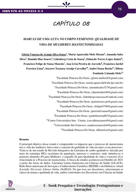 PDF MARCAS DE UMA LUTA NO CORPO FEMININO QUALIDADE DE VIDA DE