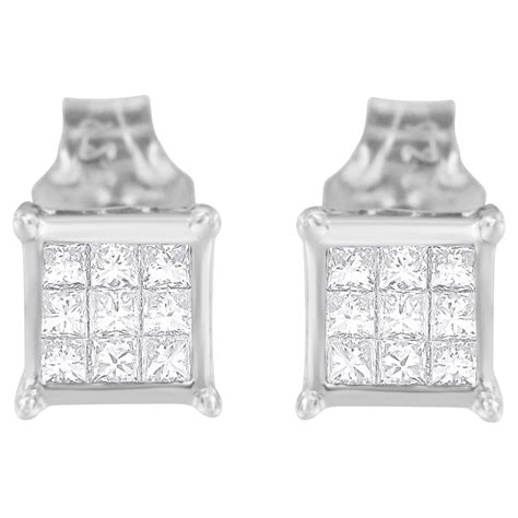 925 Sterling Silver 1 12 Carat Princess Cut Square Black Diamond Stud