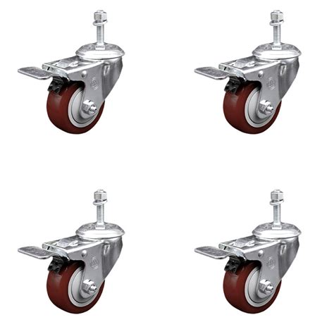 Service Caster Polyurethane Swivel 10mm Stem Caster Set Total Lock