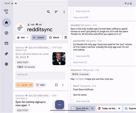 reddit sync vs official app on a foldable r redditsync