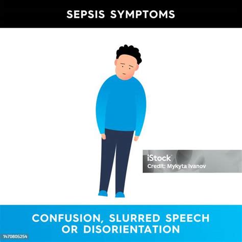 거의 자신의 발에 설 수 없는 남자의 벡터 그림입니다 방향 감각 상실 증상이있는 사람 패혈증의 증상 의료 기사 포스터에 대한 그림 건강관리와 의술에 대한 스톡 벡터 아트 및