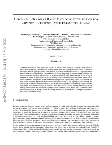 Pdf Automata Gradient Based Data Subset Selection For Compute Efficient Hyper Parameter Tuning