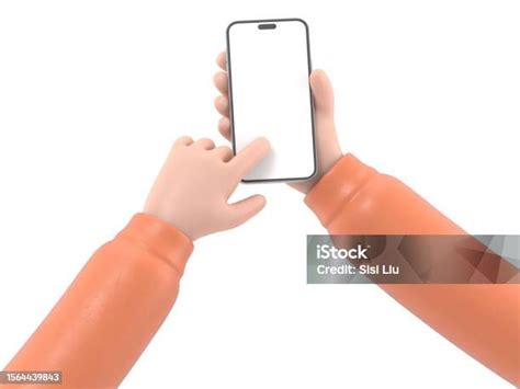 만화 제스처 아이콘 모형3d 손 터치 스마트폰 만화 아이콘 또는 휴대 전화 사용의 모형 흰색 배경에 3d 렌더링 3차원 형태에 대한 스톡 사진 및 기타 이미지 Istock