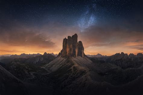 Dolomites Italy Night Stars Sunset Tre Cime Di Lavaredo Wallpaper