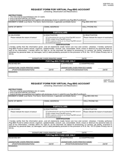 Pff416 Requestformvirtualpagibigaccount V01 Pdf Computing