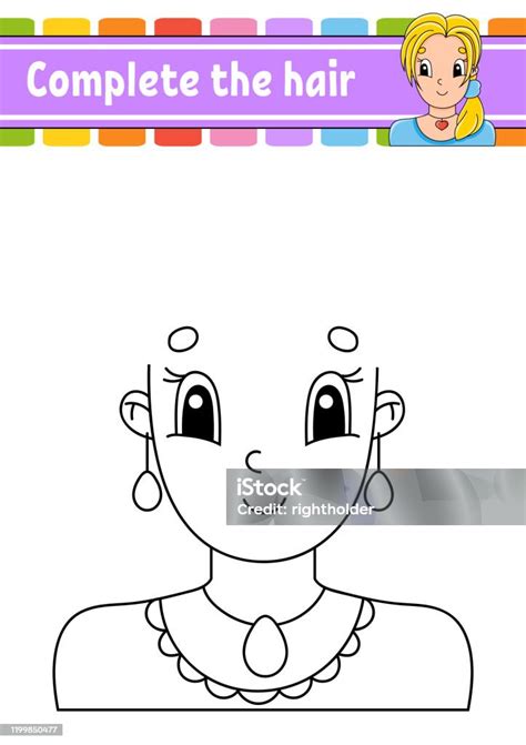 Lembar Kerja Melengkapi Gambar Gambar Rambut Karakter Ceria Ilustrasi Vektor Gaya Kartun Yang