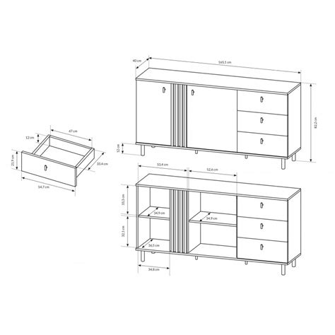 Commode industrielle portes tiroirs MADISI cm avec pieds en métal