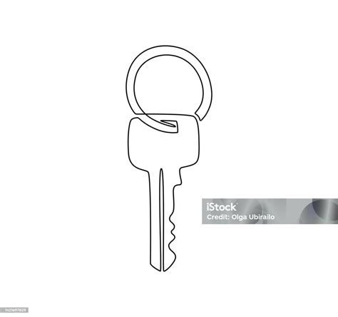 집 열쇠의 연속 선 그리기 하나 간단한 스케치 스타일의 부동산 및 암호 및 보안 개념 편집 가능한 스트로크 낙서 벡터 일러스트 레이 션 개념에 대한 스톡 벡터 아트 및 기타