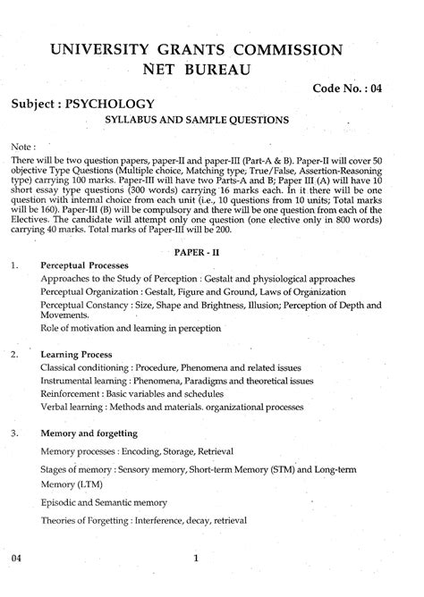 Ugc Net Syll Old 04 Ugc Net Psych Syllabus Research Methodology