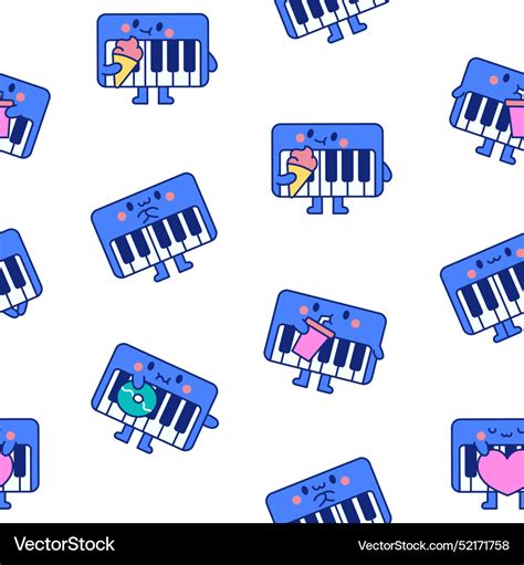 Cute Piano Character Seamless Pattern Royalty Free Vector