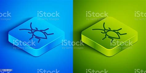 파란색과 녹색 배경에 격리 된 등색 선 바퀴벌레 아이콘 정사각형 버튼입니다 벡터 건강한 생활방식에 대한 스톡 벡터 아트 및 기타 이미지 건강한 생활방식 곤충 공포