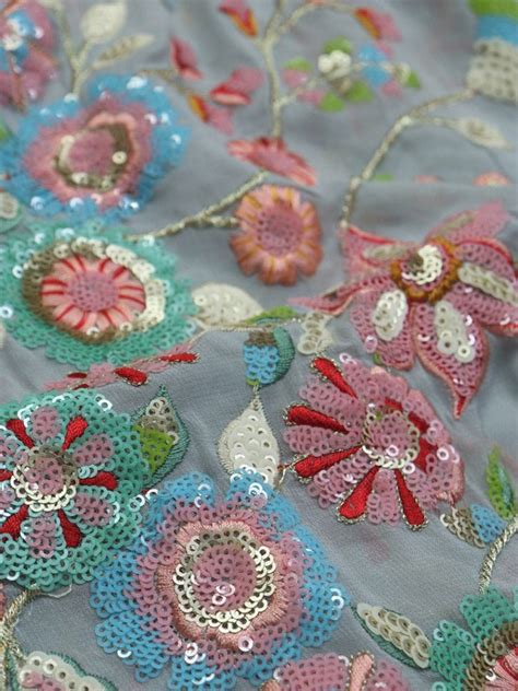Shop The Grey Trendy Georgette Sequence Work Fabric 1 Mtr For A