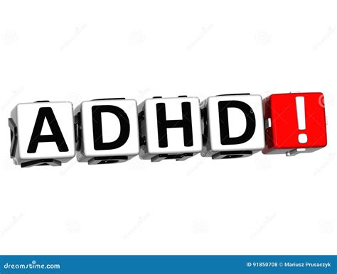 3D ADHD Button Click Here Block Text Stock Illustration Illustration