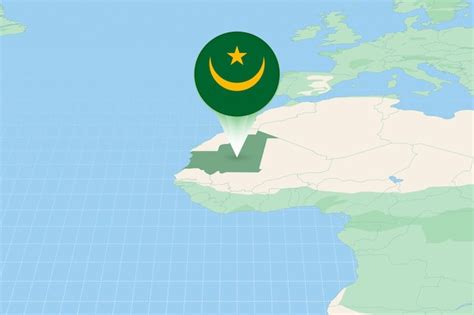 モーリタニアの旗とモーリタニアの地図イラスト プレミアムベクター