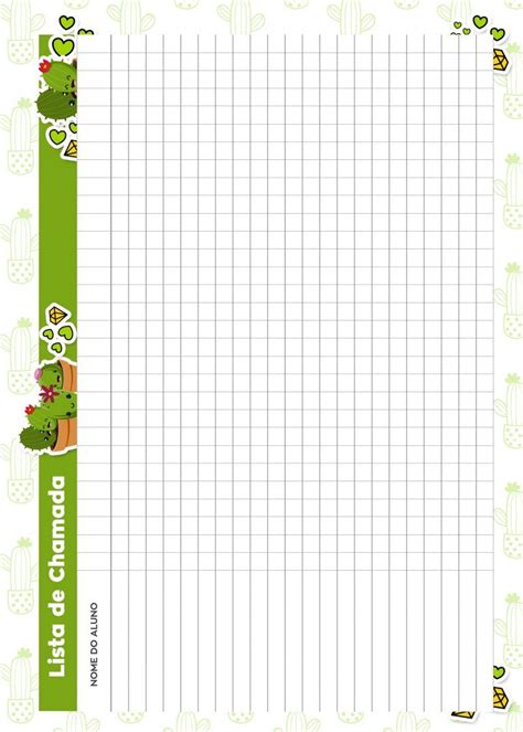 Caderno De Planejamento Para Professores Lista De Chamada Cactos